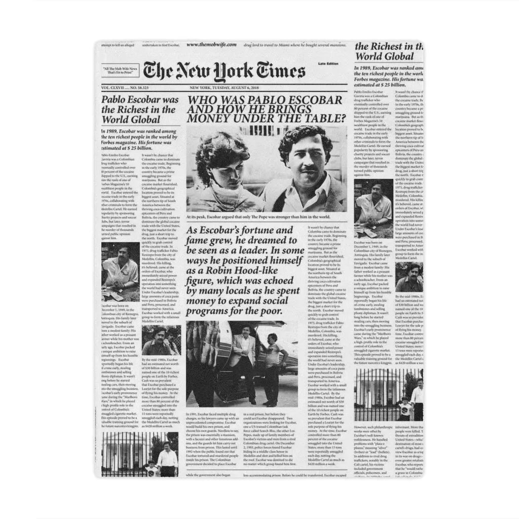 Periódico Pablo Escobar Manta Minky Colombiana